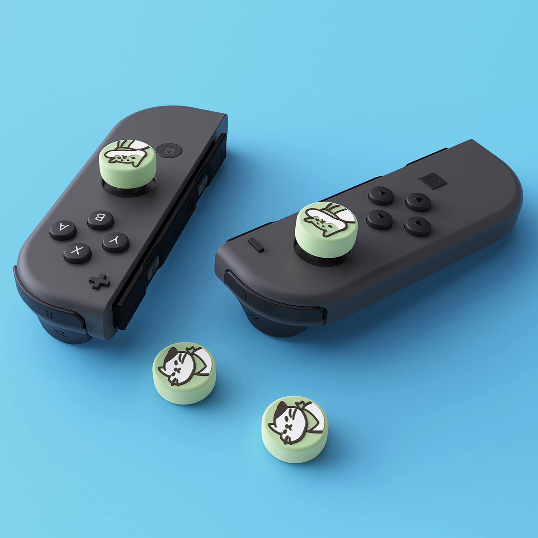 eXtremeRate PlayVital Kitten & Doggie Cute Switch Thumb Grip Caps, Matcha Green Joystick Caps for Nintendo Switch Lite, Silicone Analog Cover Thumbstick Grips for Switch OLED Joycon