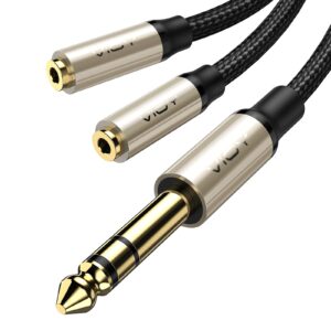 vioy headphone splitter 1/4 inch trs male to dual 3.5 mm 1/8 female [braided & gold plated] audio y cable adapter for amplifiers, guitar amp, keyboard piano, mixer 9.8 inch/25 cm