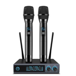 vegue wireless microphone, metal dual professional uhf cordless dynamic mic handheld microphone system for home karaoke party, meeting, church, dj, wedding, home ktv set