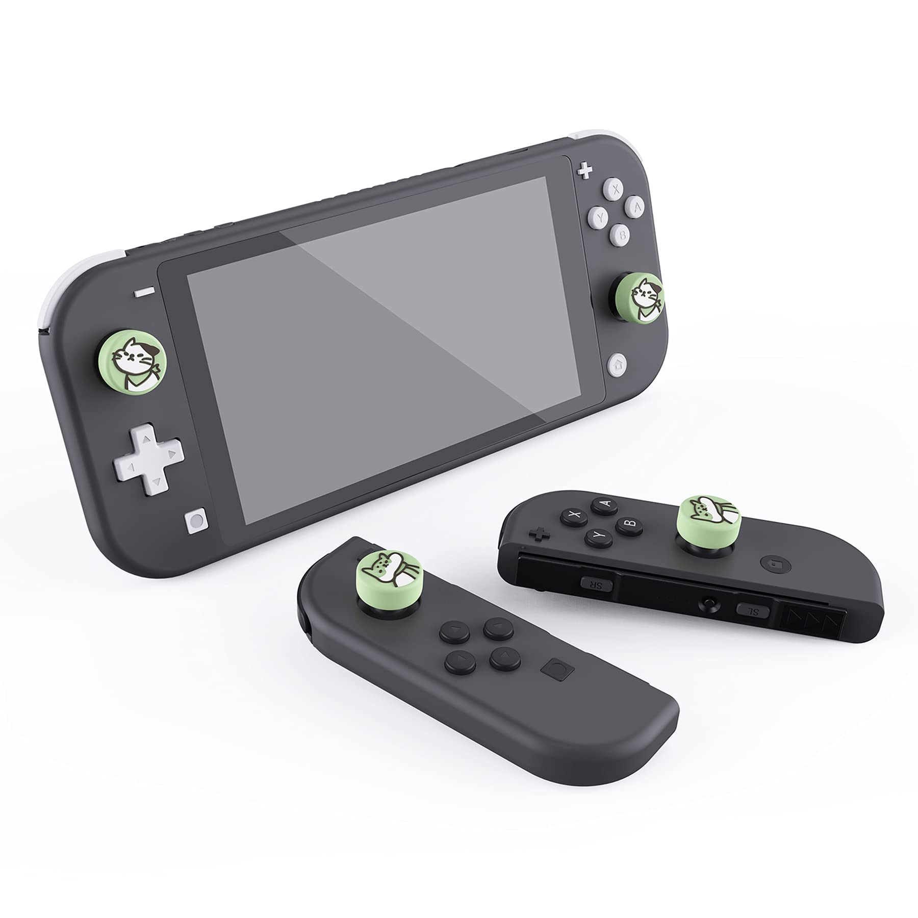 eXtremeRate PlayVital Kitten & Doggie Cute Switch Thumb Grip Caps, Matcha Green Joystick Caps for Nintendo Switch Lite, Silicone Analog Cover Thumbstick Grips for Switch OLED Joycon