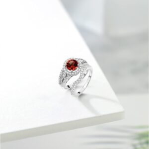 Gem Stone King 925 Sterling Silver Red Garnet and Moissanite Wedding Engagement Ring Band Bridal Set For Women (1.94 Cttw, Gemstone Birthstone, Available In Size 5, 6, 7, 8, 9)