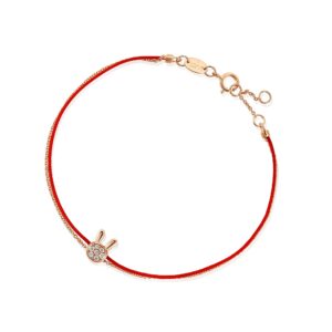 chow sang sang promessa 18k rose gold 0.041 carat (g-h color, si1-si2 clarity) diamond rabbit bracelet with red thread for women 92513b | 6.6", (17 cm)