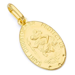 14k real yellow gold religious saint christopher medal charm pendant (22 x 15 mm)