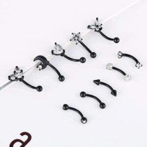 EVISPOL 10Pcs 16G Rook Piercing Jewelry for Women Men, Eyebrow Rings Curved Barbell 316L Stainless Steel Belly Lip Rings CZ Daith Cartilage Earrings Tragus Helix Piercing Jewelry-6MM-Silver