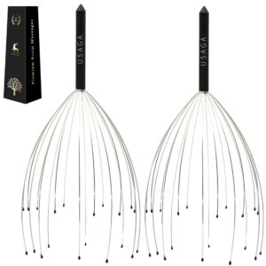 USAGA Head Massager Scalp Massager 20 Fingers Head Scratcher for Head Body Relaxing (Black & Black)