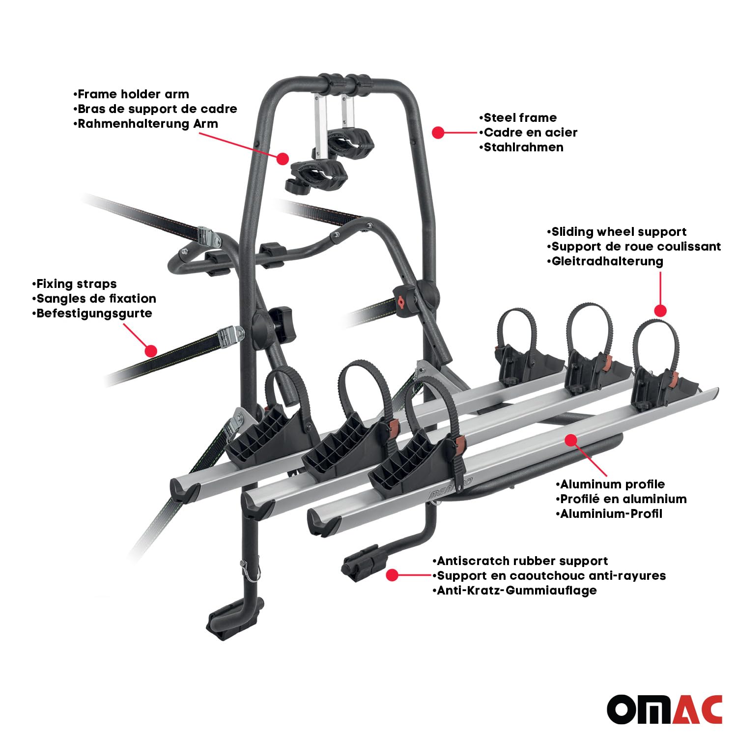 OMAC Bike Rack Hitch Mounted | Trunk Bicycle Car Racks Carrier Adjustable Hitches Suitable for E-Bikes | Automotive Exterior Accessories (3 Bikes)