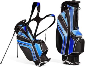 mayjooy golf stand bag, portable carry golf bag w/ergonomic dual straps & 6 way top divider, lightweight carry organizer pocket w/umbrella ring, ideal for men & women (blue)