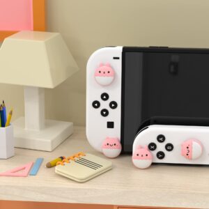 eXtremeRate PlayVital Rabbit & Squirrel Cute Switch Thumb Grip Caps, Pale Red Joystick Caps for Nintendo Switch Lite, Silicone Analog Cover Thumbstick Grips for Switch OLED Joycon