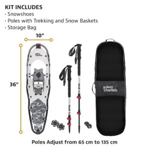 Yukon Charlie's Ridge Snowshoe Kit, 10-inch x 36-inch, Includes Snowshoes, Trekking Poles and Storage Bag