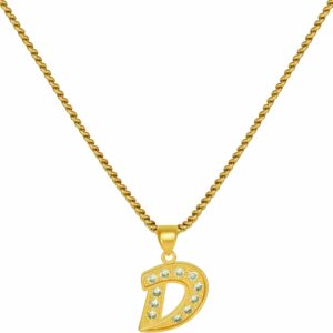 lifetime jewelry small initial cubic zirconia letter necklace chain 24k gold plated (d - 7/8" initial + 20" necklace)