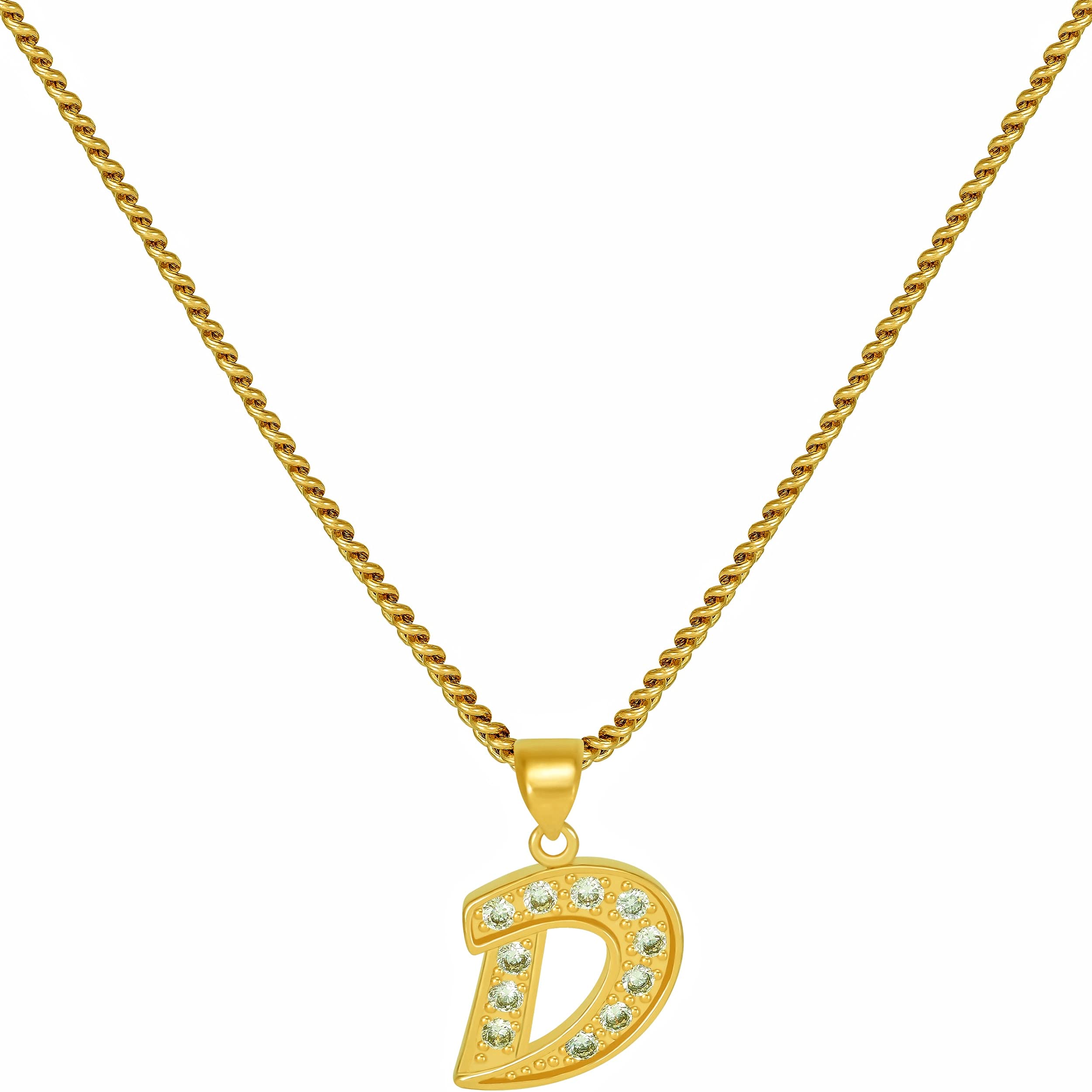 LIFETIME JEWELRY Small Initial Cubic Zirconia Letter Necklace Chain 24k Gold Plated (D - 7/8" Initial + 20" Necklace)