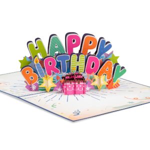 Paper Love 3D Pop Up Birthday Card, Happy Birthday Pop Up Card (Blue), Handmade 3D Popup Bday Greeting Cards, For Him Men Boy Husband Son Kids Adults, 5" x 7"