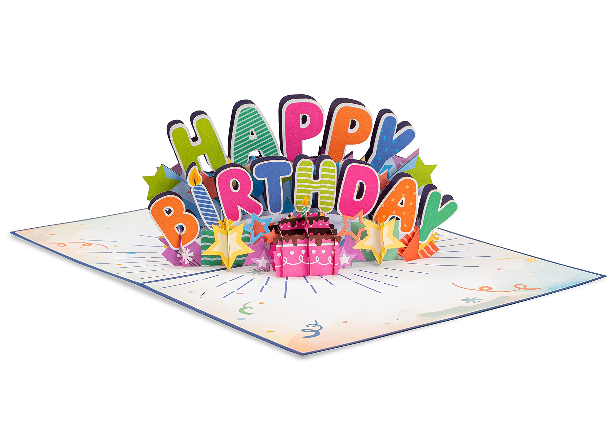 Paper Love 3D Pop Up Birthday Card, Happy Birthday Pop Up Card (Blue), Handmade 3D Popup Bday Greeting Cards, For Him Men Boy Husband Son Kids Adults, 5" x 7"