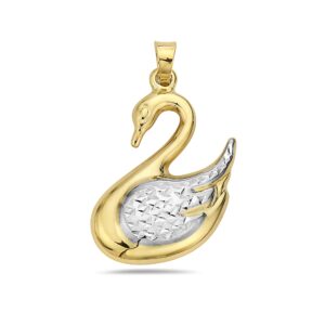 pori jewelers 14k two-toned gold yellow and silver swan dainty pendant fine jewelry best gift for women, unisex