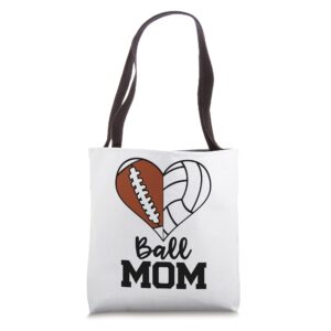 ball mom funny football volleyball player mom tote bag