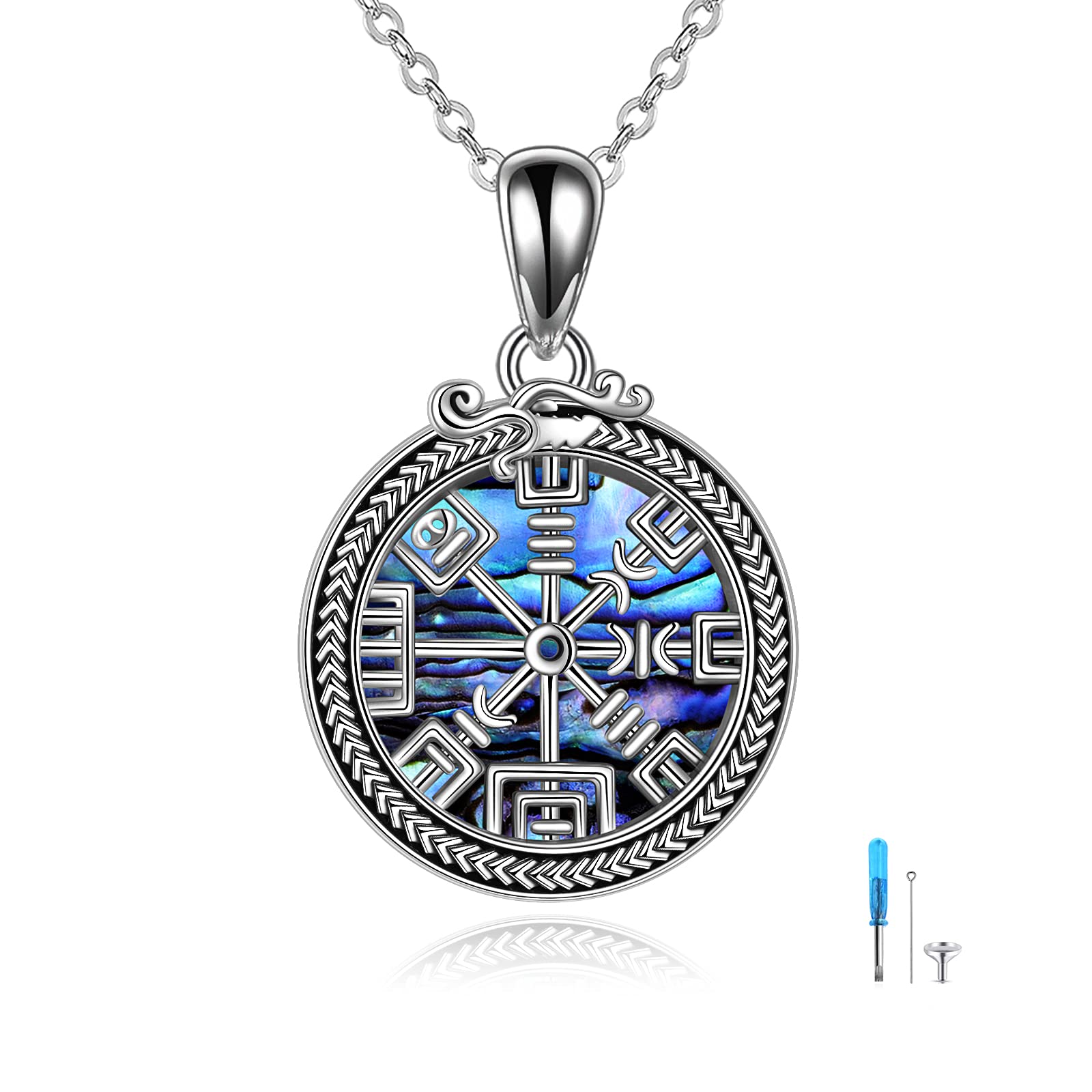 Viking Compass Urn Necklace for Ashes Sterling Silver Viking Compass Cremation Jewelry for Human Ashes of Loved Ones Vegvisir Memorial Jewelry Gifts for Men Women