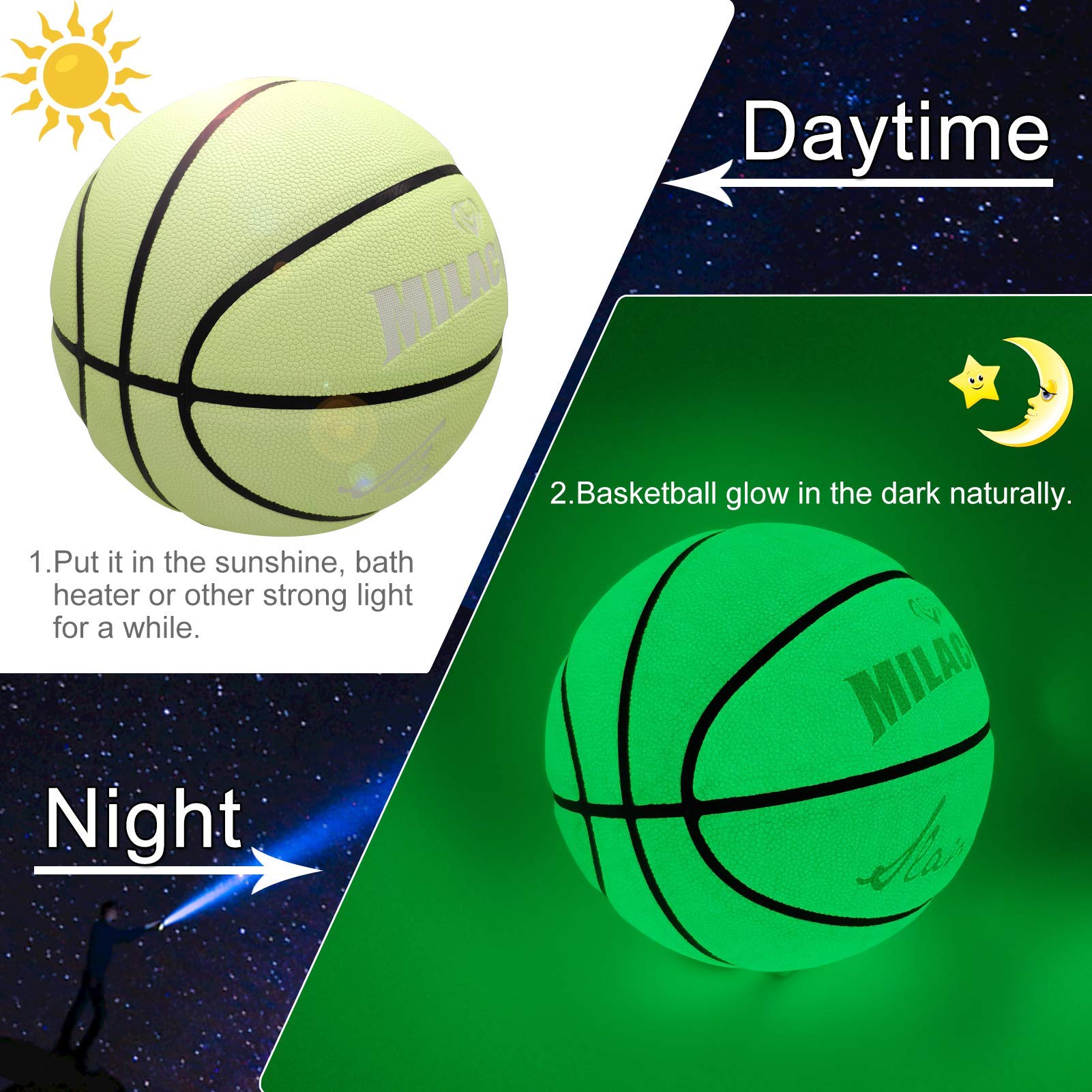 MILACHIC Women's Glow in the Dark Basketball, Size 6, 28.5"