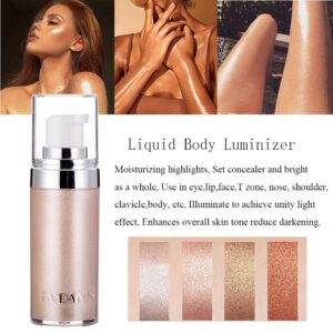 Yeweian Face Body Luminizer, Liquid Highlighter Makeup, Face Body Shimmer Glow Illuminator, Bronzer Smooth Shine Shimmer Liquid Foundation, Waterproof Moisturizing Body Highlighter