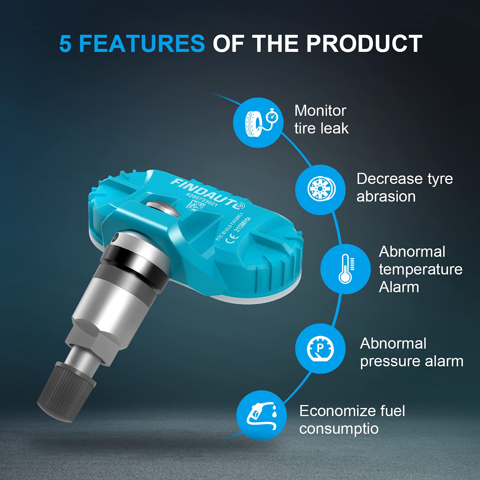 FINDAUTO Replacement for Tire Sensor 315MHz Original Equipment Tire Pressure Monitoring System TPMS +for Lexus for Pontiac for Scion for Toyota Replaces 4260733021 4Pack