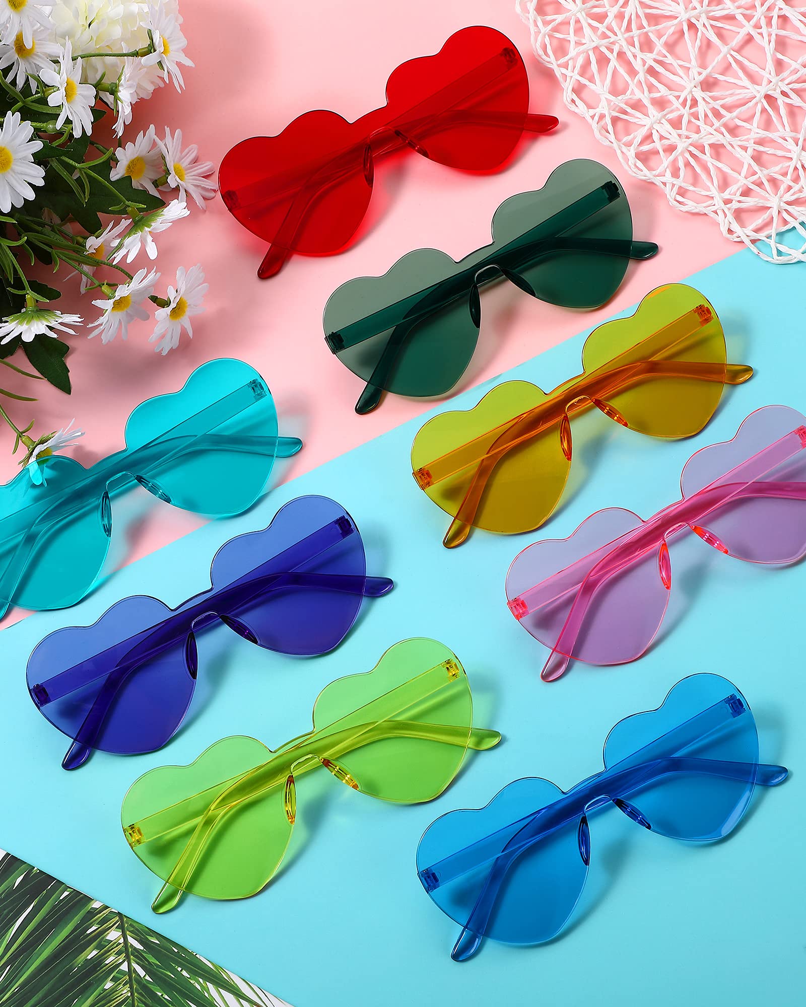 Colzzy 16 Pair Heart Shaped Sunglasses Candy Color Glasses Frameless Sunglasses for Party Women(Fresh Colors)