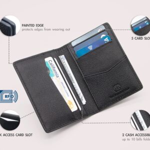 The Tanned Cow Slim Minimalist Wallet for Men Women, Mini Thin Leather Bifold, Front Pocket Credit Card Holder with RFID Blocking, including Gift Box (Black)