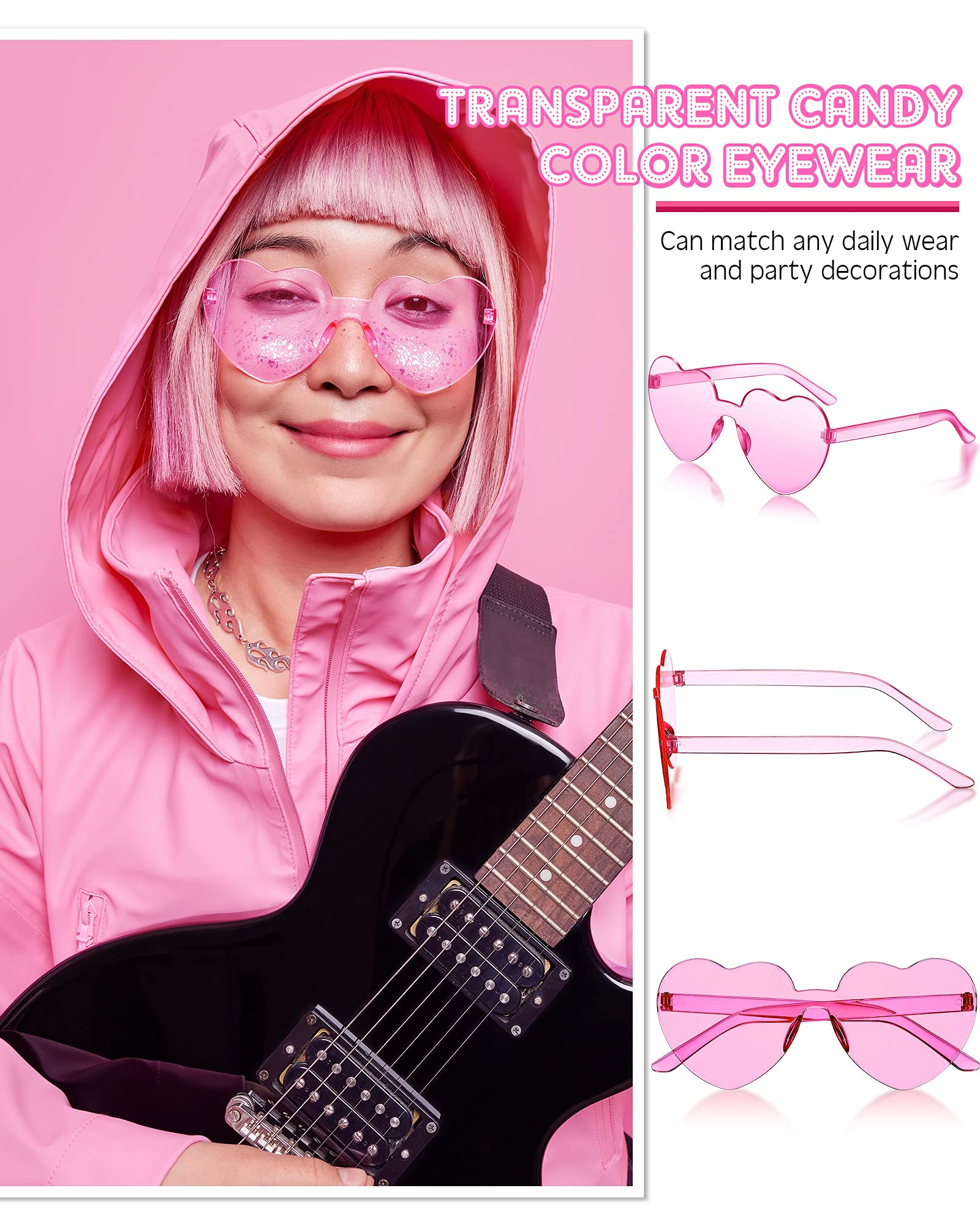 Colzzy 16 Pair Heart Shaped Sunglasses Candy Color Glasses Frameless Sunglasses for Party Women(Fresh Colors)