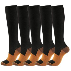 copper compression socks men women 15-20 mmhg circulation compression stockings for medical, running, athletic, nurse, travel (large-x-large, black 5 pairs)