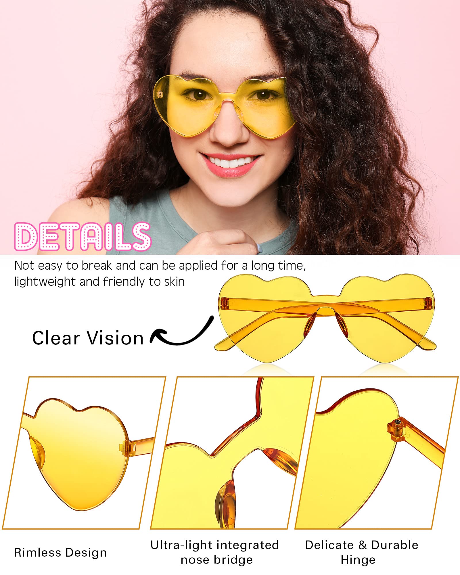 Colzzy 16 Pair Heart Shaped Sunglasses Candy Color Glasses Frameless Sunglasses for Party Women(Fresh Colors)