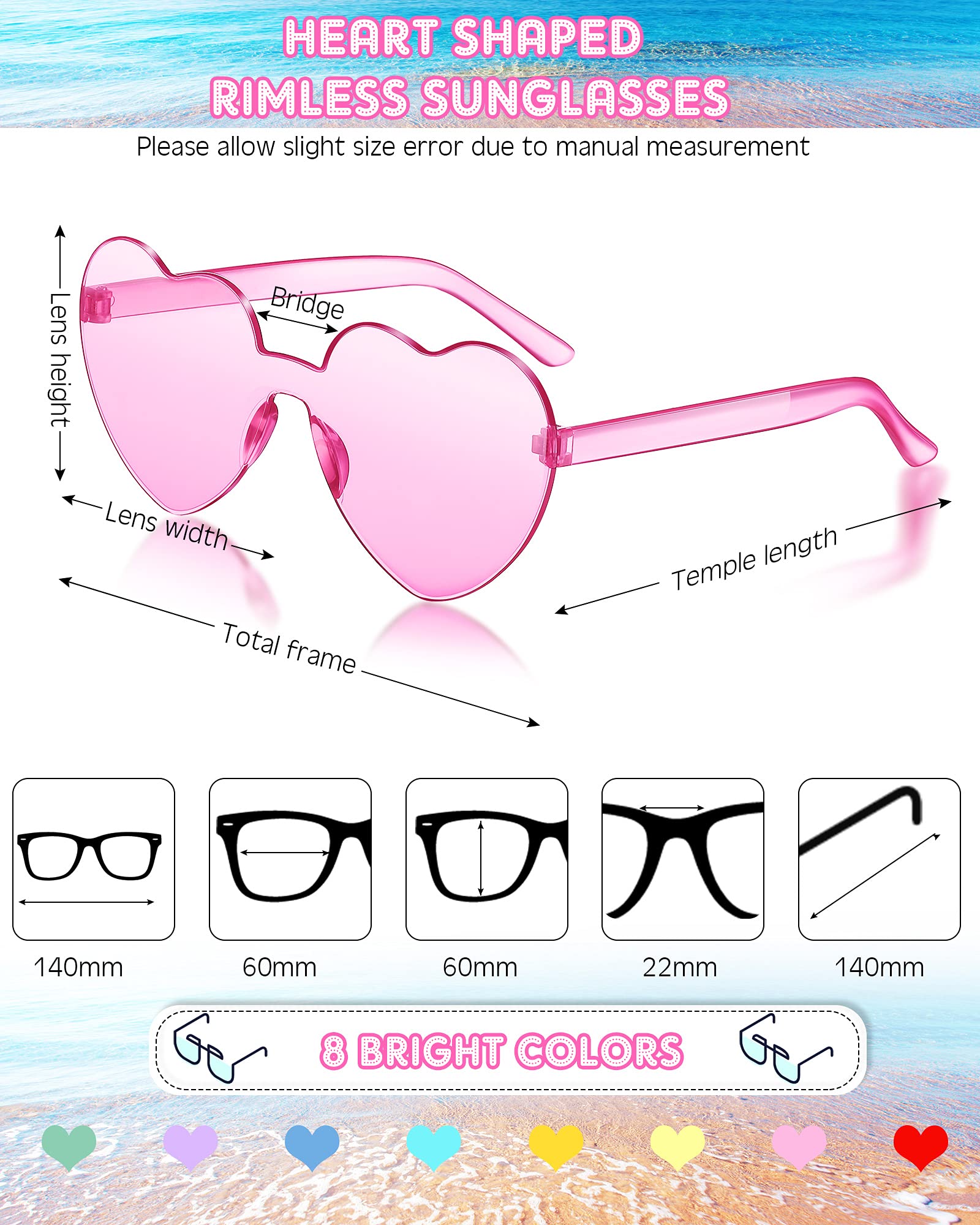 Colzzy 16 Pair Heart Shaped Sunglasses Candy Color Glasses Frameless Sunglasses for Party Women(Fresh Colors)