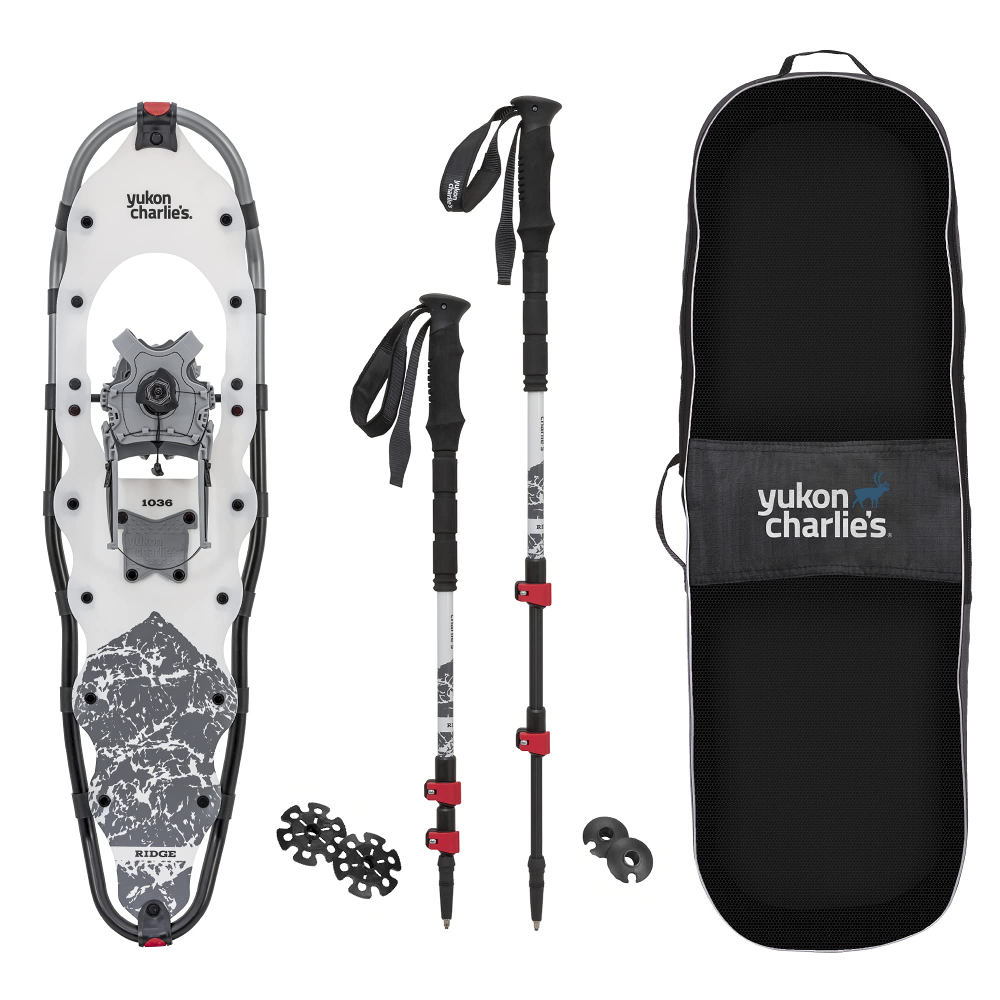 Yukon Charlie's Ridge Snowshoe Kit, 10-inch x 36-inch, Includes Snowshoes, Trekking Poles and Storage Bag