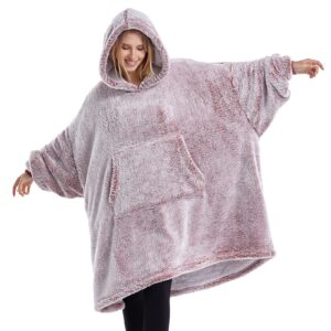 cozy sherpa wearable snuggle blanket hoodie with sleeves for adults women men kids gift idea,oversized blanket sweatshirt，super warm light weight,dusty rose,oversize