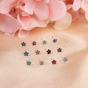 IRONBOX 12Pcs 22G Nose Studs for Women Men 925 Sterling Silver Inlaid 3MM Round Heart Flower Austrian Cubic Zirconia Nose Rings Stud Multicolor Nose Body Piercing Jewelry with Box