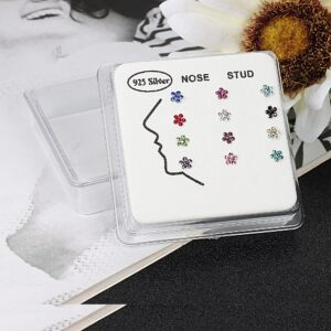 IRONBOX 12Pcs 22G Nose Studs for Women Men 925 Sterling Silver Inlaid 3MM Round Heart Flower Austrian Cubic Zirconia Nose Rings Stud Multicolor Nose Body Piercing Jewelry with Box