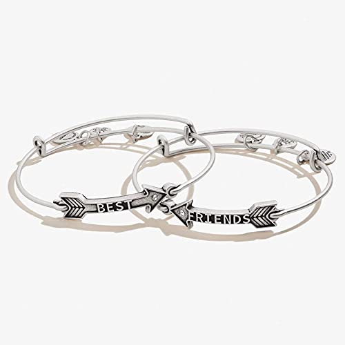 Alex and Ani Because I Love You Expandable Bangle for Women, Best Friends Arrow Charm, Rafaelian Silver Finish, 2 to 3.5 in, Set of 2, One Size (A20EBBFSETRS)