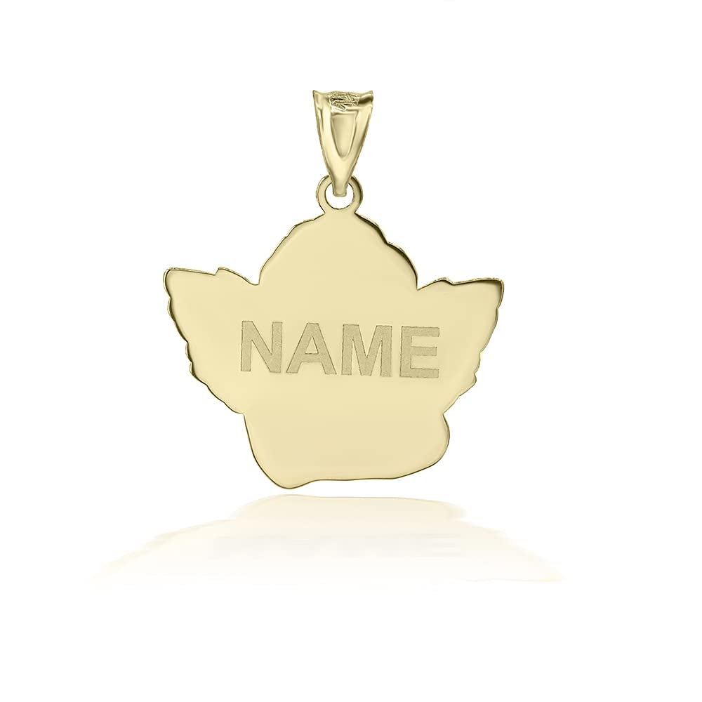 Certified 10k Yellow Gold Personalized Cherub Guardian Angel Pendant Custom Engraved with Any Name