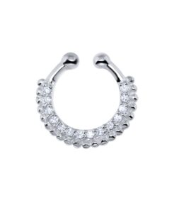 925 sterling silver fake septum clicker hanger clip on nose ring hoop