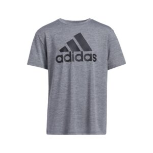 adidas boys size short sleeve aeroready performance logo tee t-shirt, charcoal grey heather, small (8 plus)