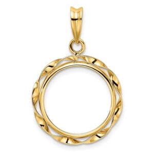 roy rose jewelry gold coin pendant mounting - 16.5mm coin size - hand twisted ribbon design frame - 14k yellow gold - prong set with bail