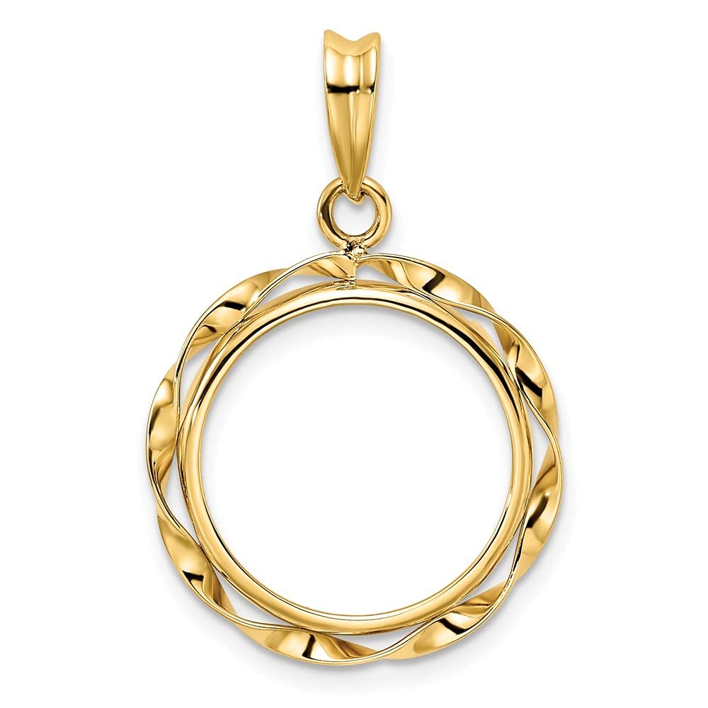 Roy Rose Jewelry Gold Coin Pendant Mounting - 16.5mm Coin Size - Hand Twisted Ribbon Design Frame - 14K Yellow Gold - Prong Set with Bail