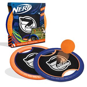 nerf trampoline paddle ball and flying disc set, indoor outdoor game for two