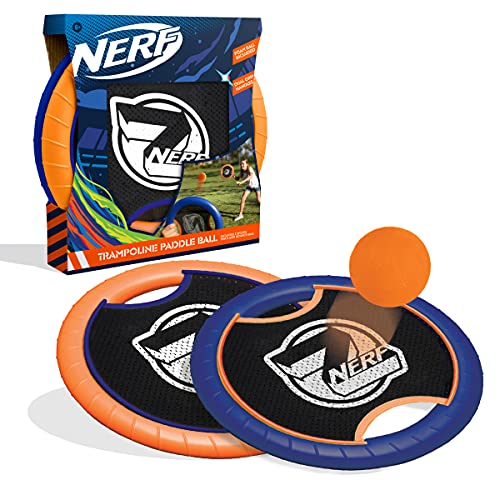 NERF Trampoline Paddle Ball and Flying Disc Set, Indoor Outdoor Game for Two