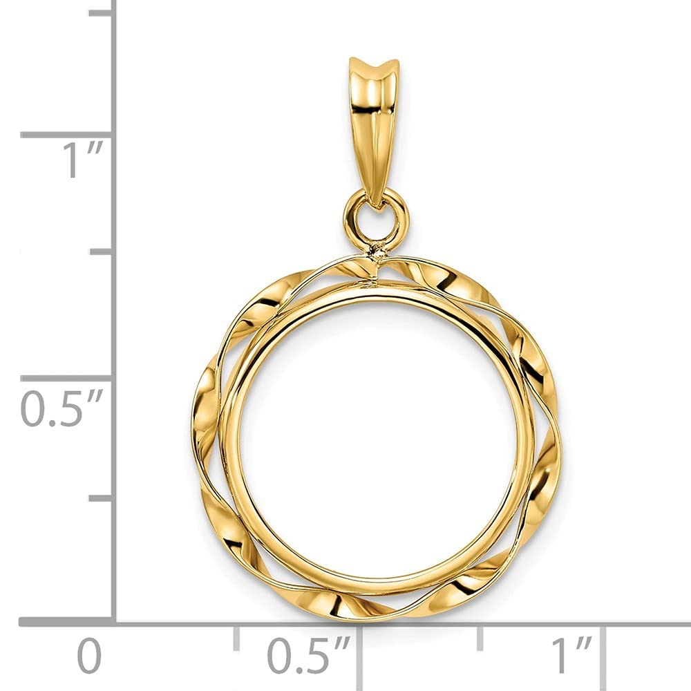 Roy Rose Jewelry Gold Coin Pendant Mounting - 16.5mm Coin Size - Hand Twisted Ribbon Design Frame - 14K Yellow Gold - Prong Set with Bail