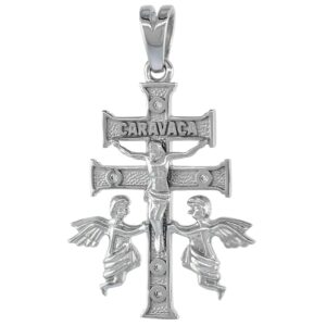 1 1/4 inch sterling silver cubic zirconia cross of caravaca pendant for men and women rhodium finish