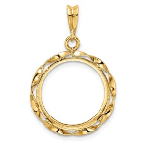 Roy Rose Jewelry Gold Coin Pendant Mounting - 16.5mm Coin Size - Hand Twisted Ribbon Design Frame - 14K Yellow Gold - Prong Set with Bail