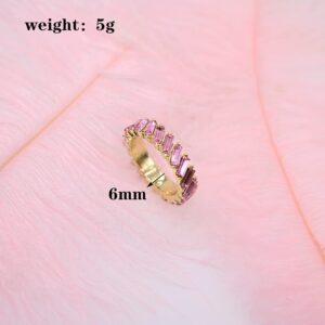 HSQYJ Rainbow Baguette Band Ring Eternity Band Cubic Zirconia Ring Gold Plated Fashion Luxury Jewelry Crystal Cocktail Rings for Women Gift