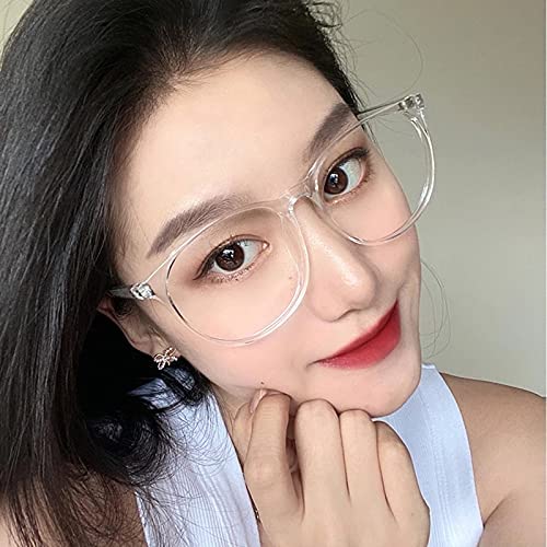 Rewhey Transparent Computer Glasses Frame Women Men Anti Blue Light Round Eyewear Blocking Glasses Optical Spectacle Eyeglass (White)