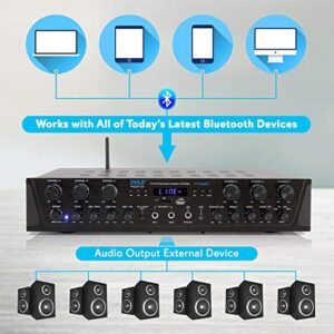 Pyle Wireless Home Audio Amplifier System - Bluetooth Compatible Sound Stereo Receiver Amp - 6 Channel 600Watt Power, Digital LCD, Headphone Jack, 1/4'' Microphone IN USB SD AUX RCA FM Radio PTA66BT.6