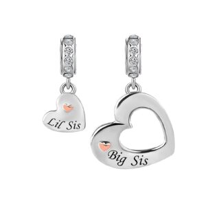 kunbead womens big sister little sister charms rose gold heart love dangle birthday charm compatible with pandora bracelet set for 2 for bracelets