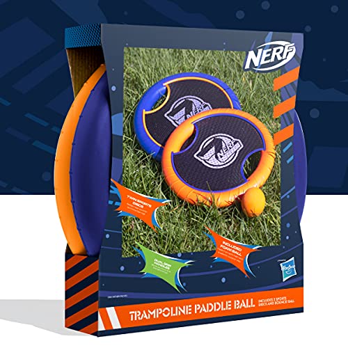 NERF Trampoline Paddle Ball and Flying Disc Set, Indoor Outdoor Game for Two