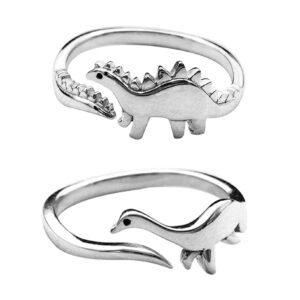 inenimartj dinosaur rings, cute stegosaurus tyrannosaurus and triceratops adjustable rings,for him her personalized, jurassic era dinosaur ring for men women (b)